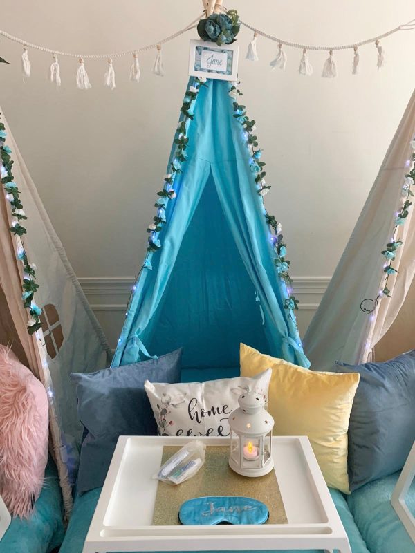 Aqua Teepee Tent with Canvas Bag - Sleepover Party Shop