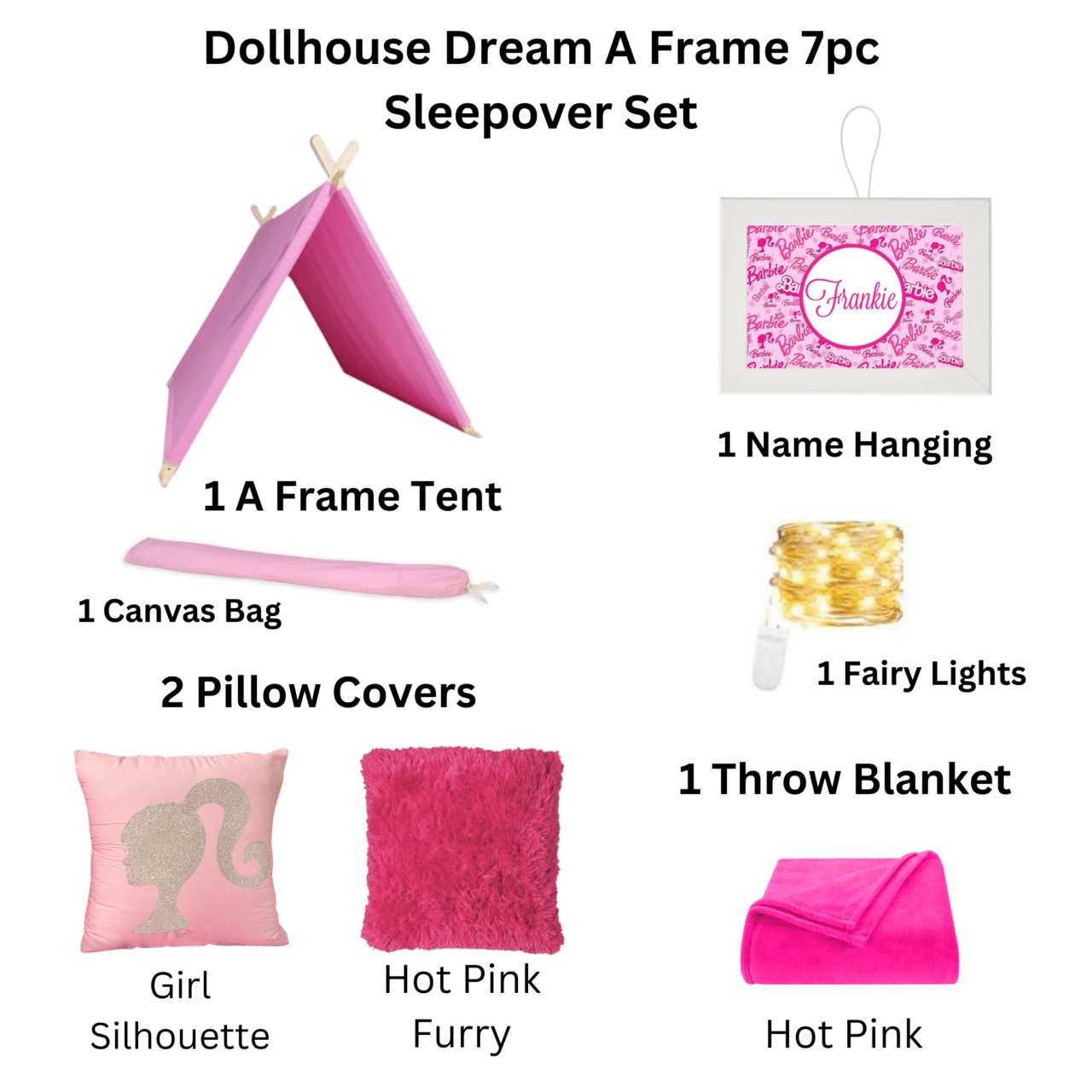 Dollhouse Dream A Frame 7 pc Sleepover Set - Sleepover Party Shop