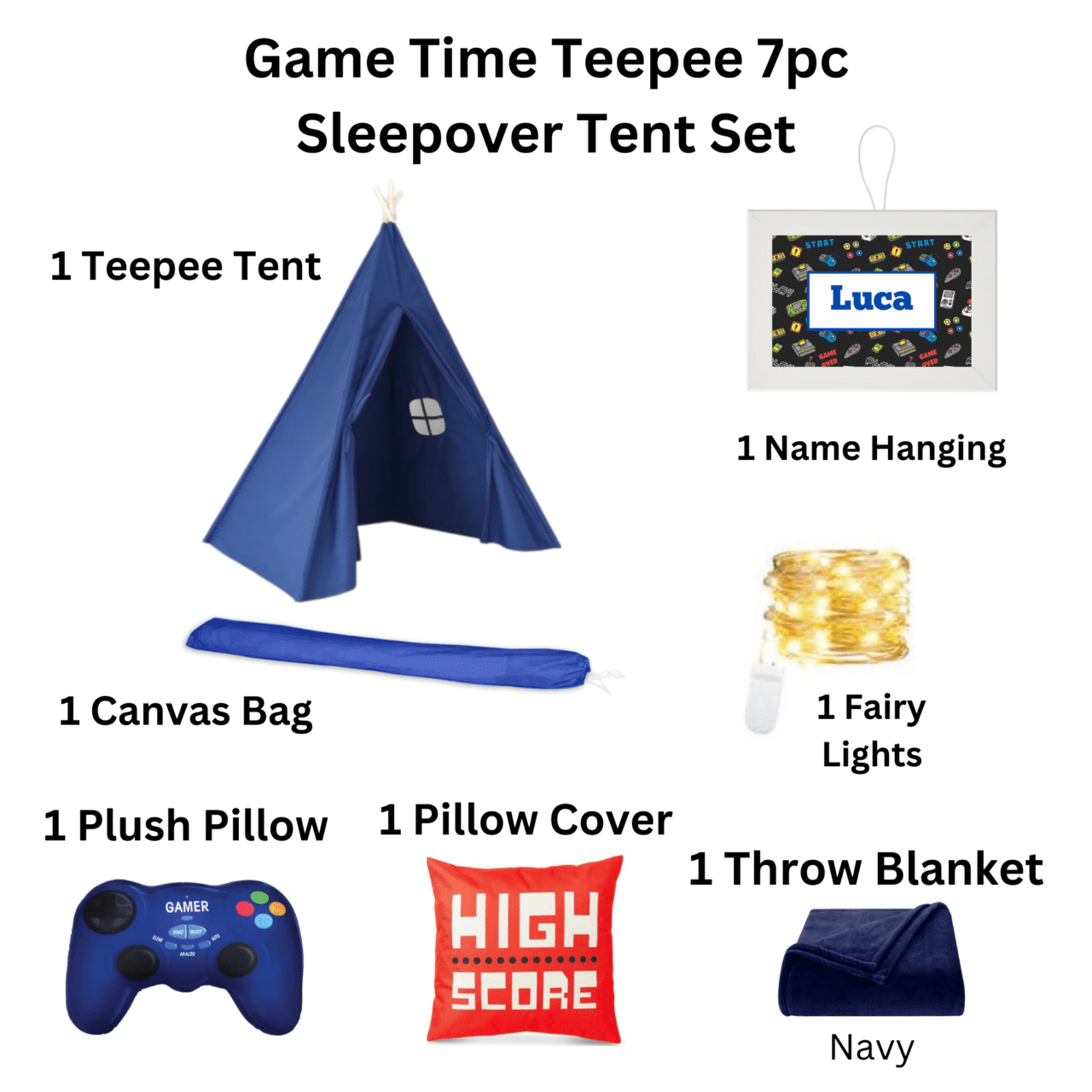 Game Time Teepee 7 pc Sleepover Set - Sleepover Party Shop