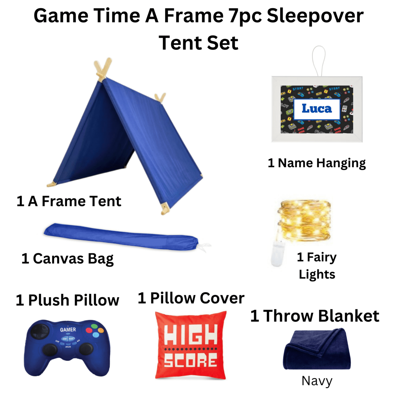 Game Time A Frame 7 pc Sleepover Set - Sleepover Party Shop