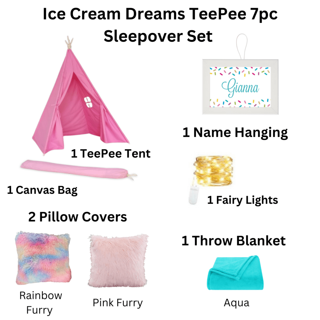 Ice Cream Dreams Teepee 7 pc Sleepover Set - Sleepover Party Shop