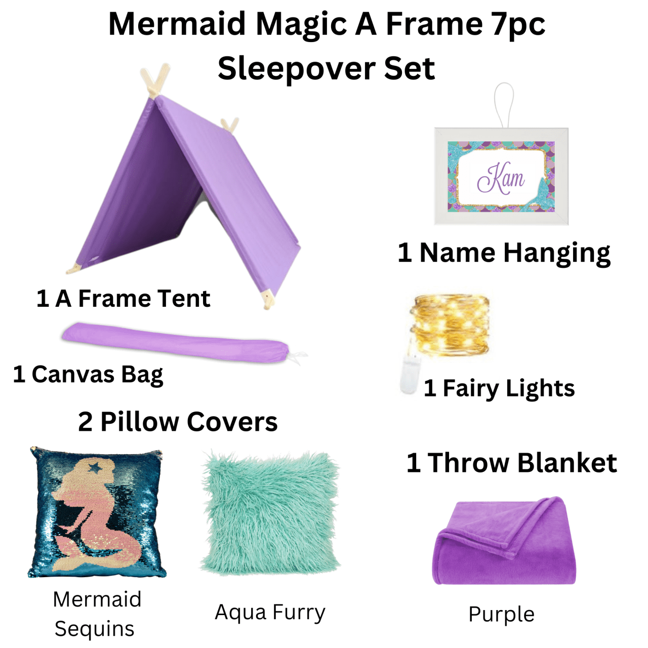 Mermaid Magic A Frame 7 pc Sleepover Set - Sleepover Party Shop