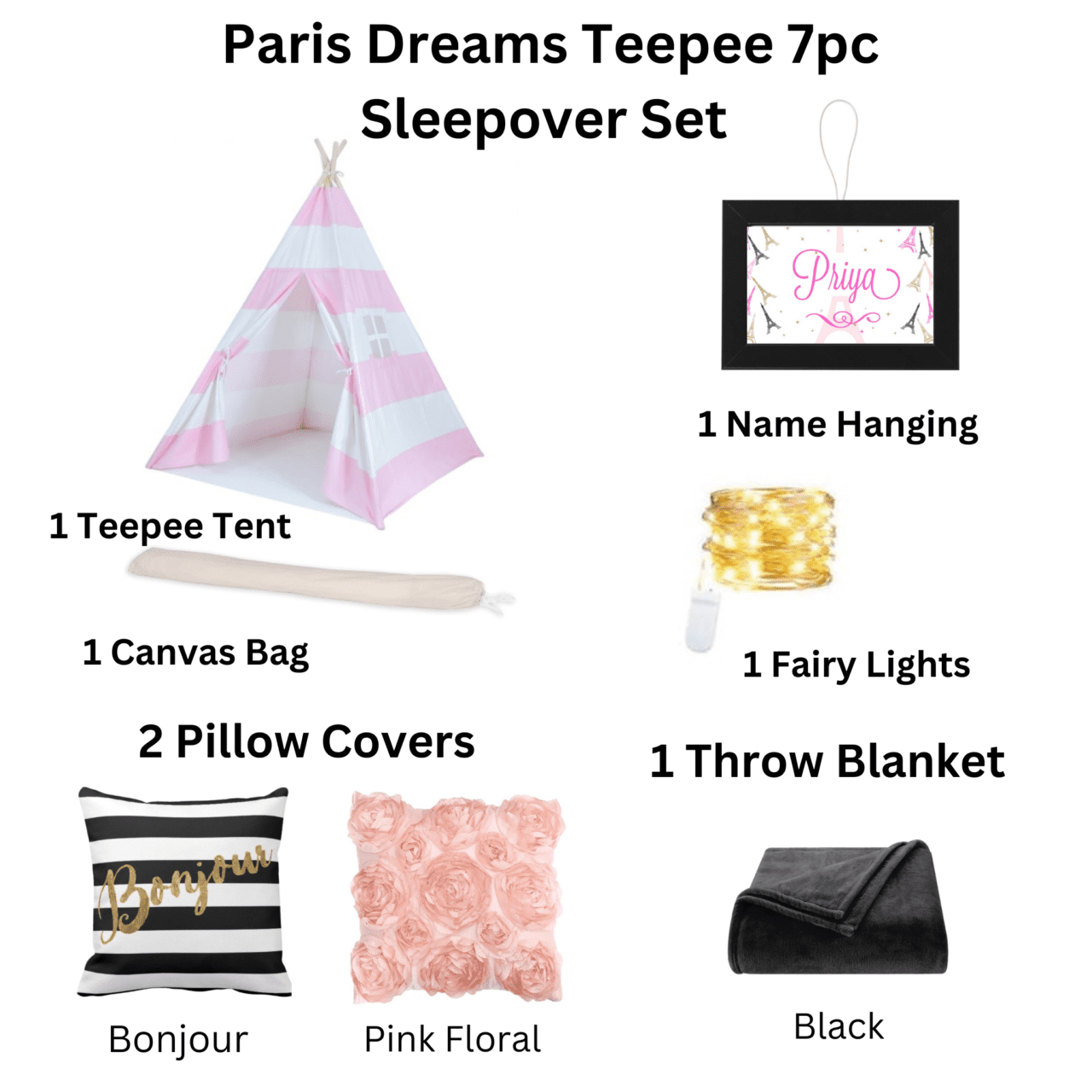 Paris Dreams Teepee 7 pc Sleepover Set - Sleepover Party Shop