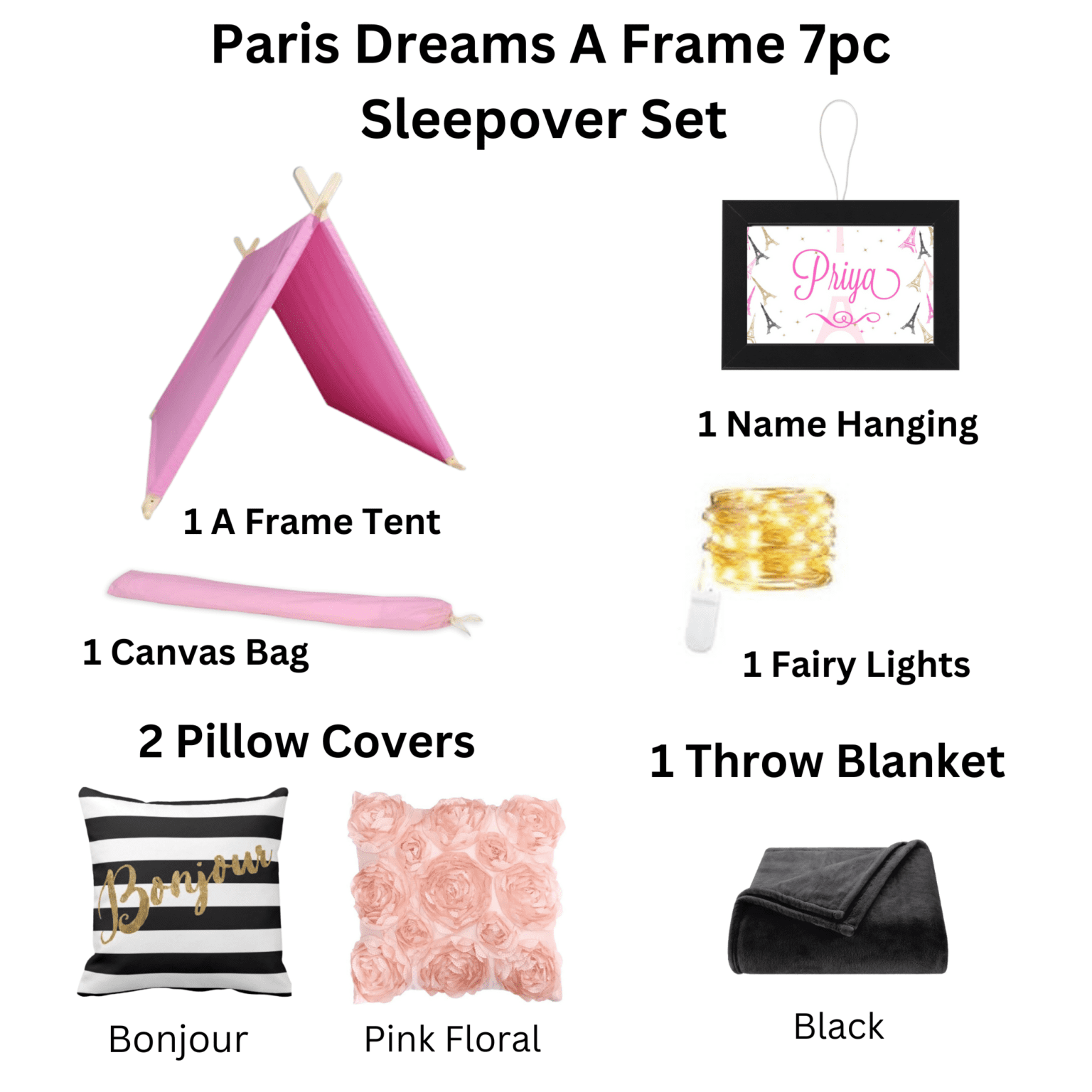 Paris Dreams A Frame 7 pc Sleepover Set - Sleepover Party Shop