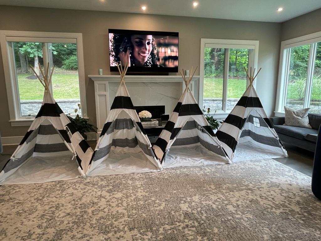 Black-White Striped Teepee Tent with Canvas Bag - Sleepover Party Shop